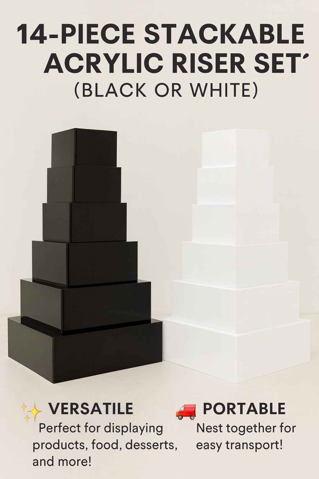 Acrylic Display Risers - 14 Piece Stackable Set (black or White ...