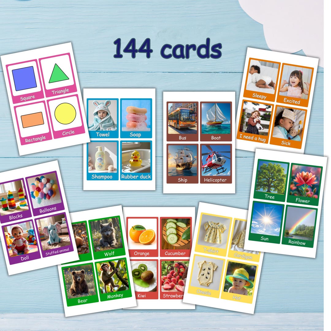144 Baby Flash Cards First Words Learning Set Montessori Inspired ...