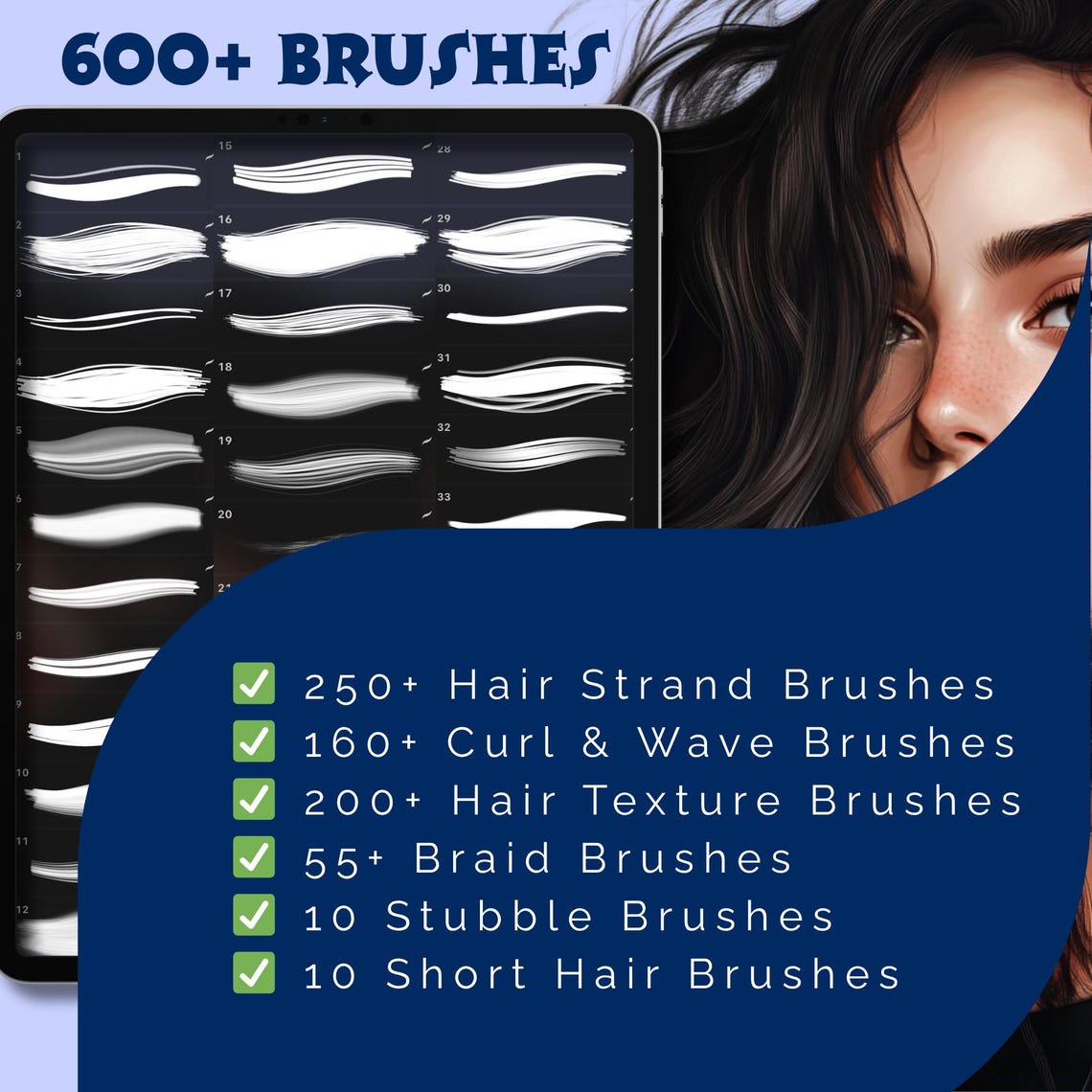 Procreate Hair Brush Set: 246 Texture Brushes for Braids, Curls, Fur ...