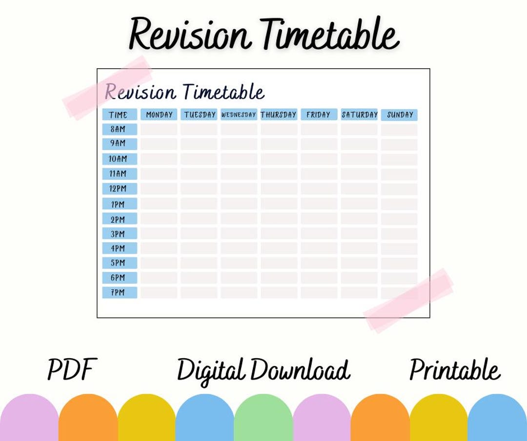 Revision Timetable | Digital Download | Printable A4 Template - Etsy