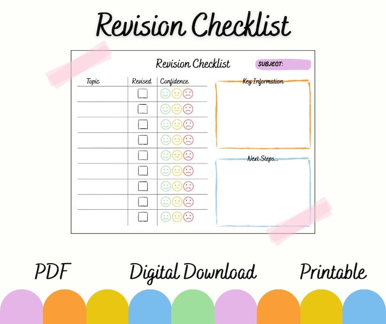 Revision Checklist | Digital Download | Printable A4 Template - Etsy