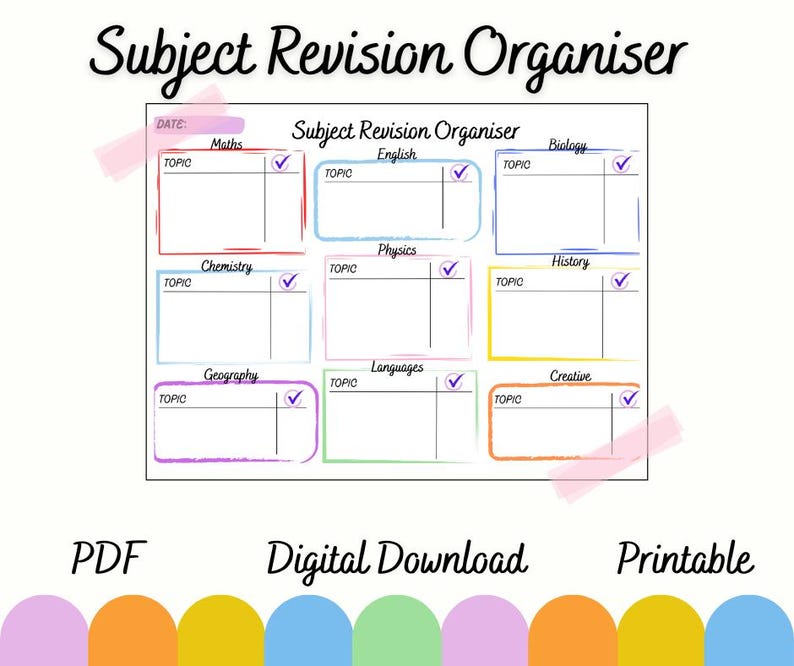 Subject Revision Organiser | Digital Download | Printable A4 Template ...