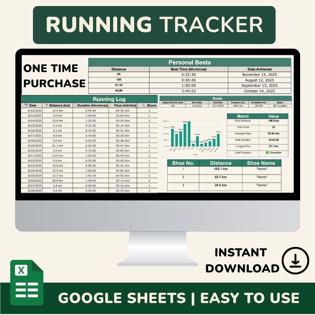 Running Log Sheet: Fitness Spreadsheet for Distance Speed | Google ...