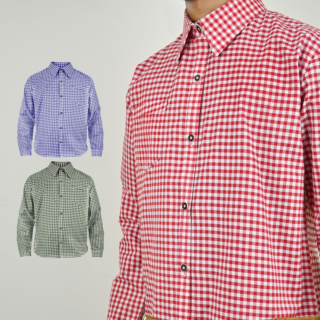 Oktoberfest Red Checkered Shirt for Men, Bavarian Trachten Shirt ...