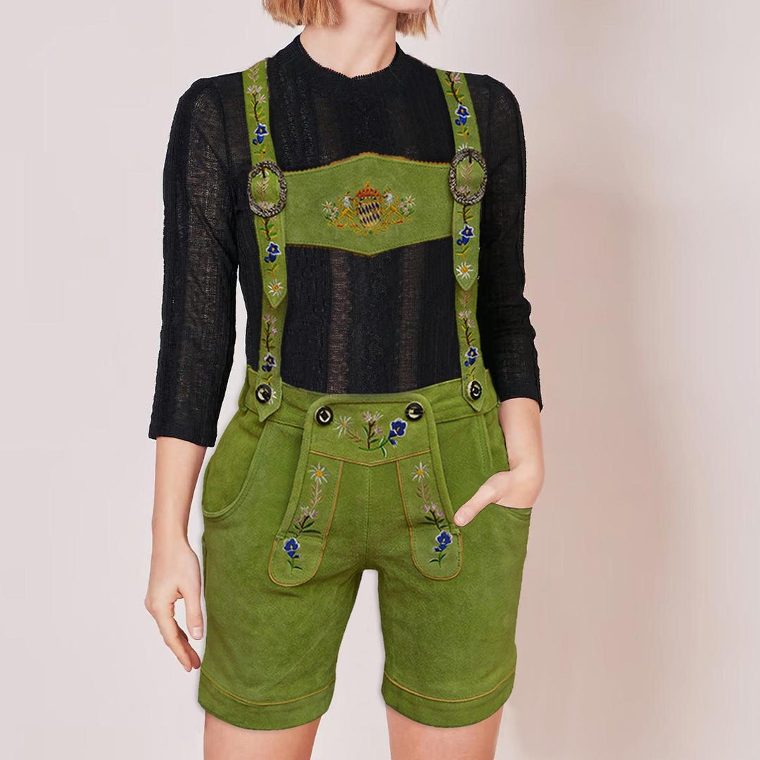 Green Suede Lederhosen for Women, Traditional Bavarian Oktoberfest ...