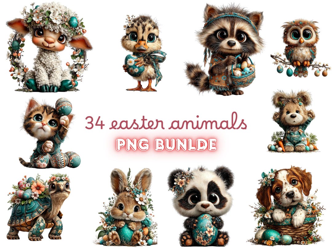 Easter Animal Clipart – Whimsical Spring PNG Graphics (digital Download ...