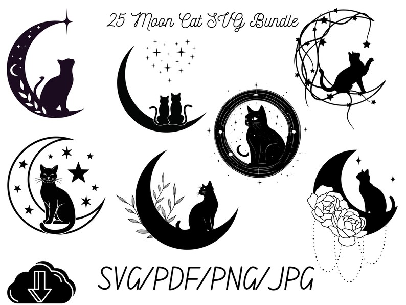 Cat and Moon Phases SVG Bundle | Mystical Cat Silhouette Clipart ...