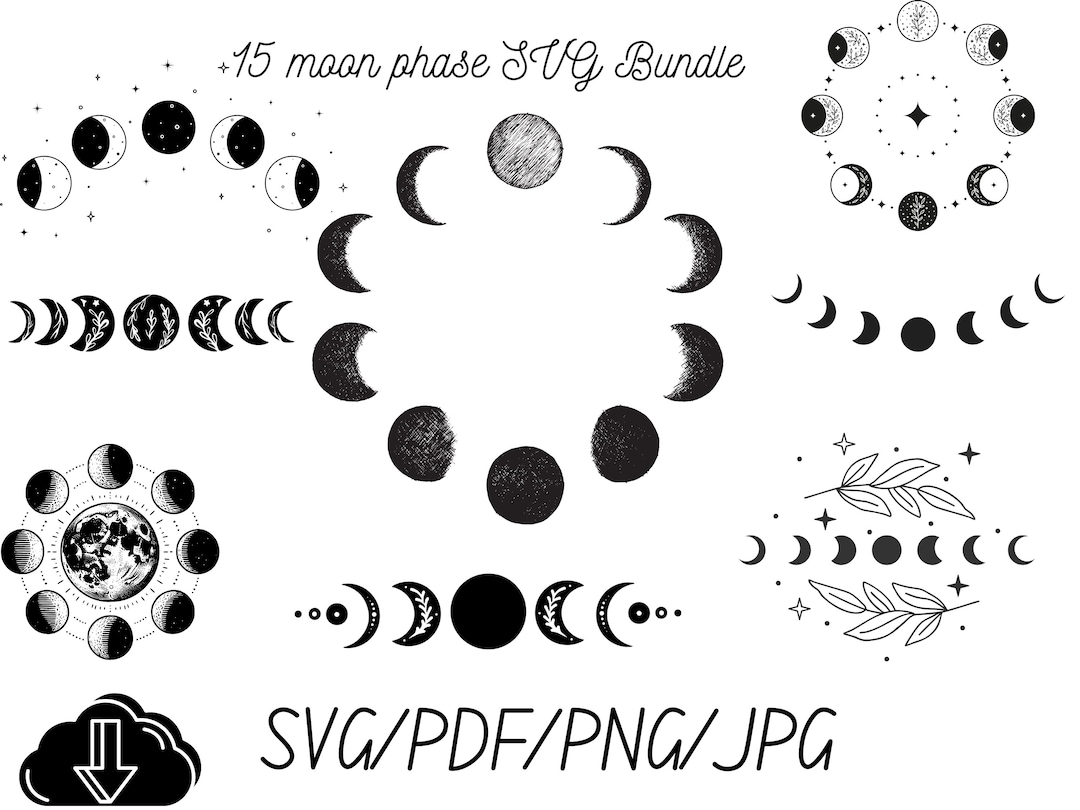 Moon Phase SVG Bundle | 15 Lunar Celestial Designs (digital Download ...