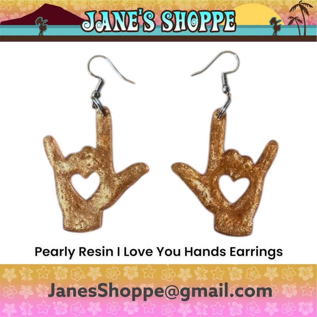 ASL I Love You Hands Sign Language Pearly Cooper Resin Earrings. Dangle ...
