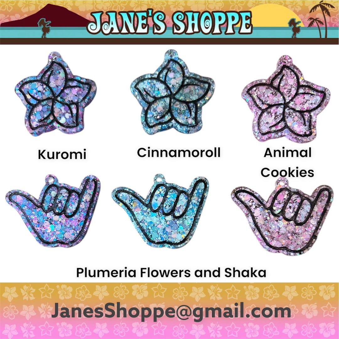 Shaka or Plumeria Flower UV Resin Cabochon Keychain / Zipper Pull ...