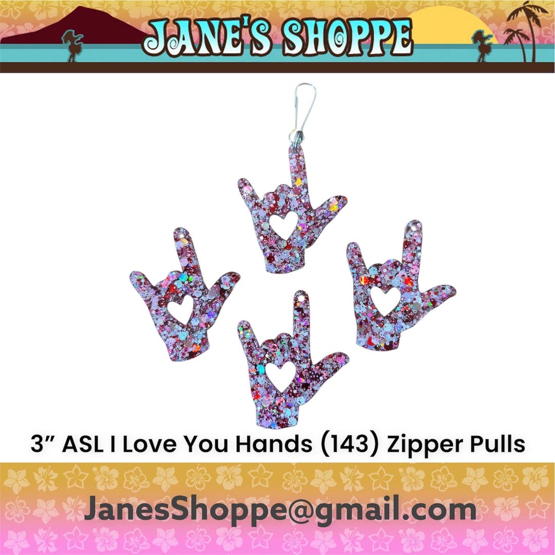 I Love You Hand American Sign Language 143 ASL Resin Bag Charm / Zipper ...