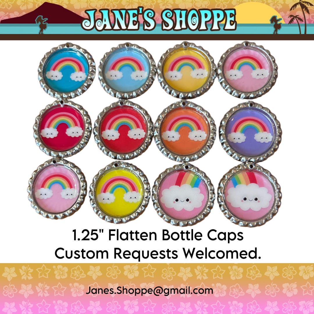 Cute Kawaii Rainbows Flattened Bottle Cap Accessories UV Resin Sealed ...
