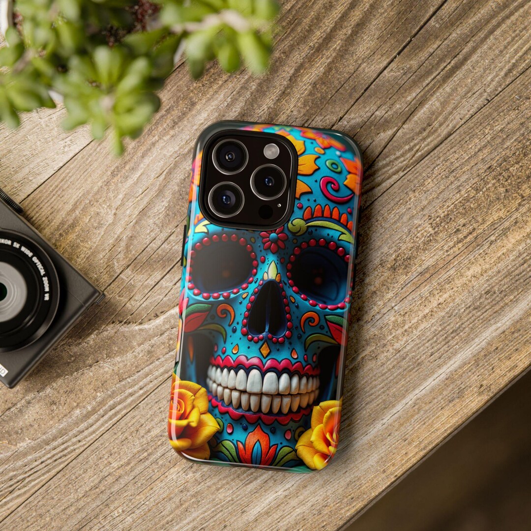 Vibrant Folk Art Sugar Skull Phone Case Set Colorful Día De Los Muertos ...