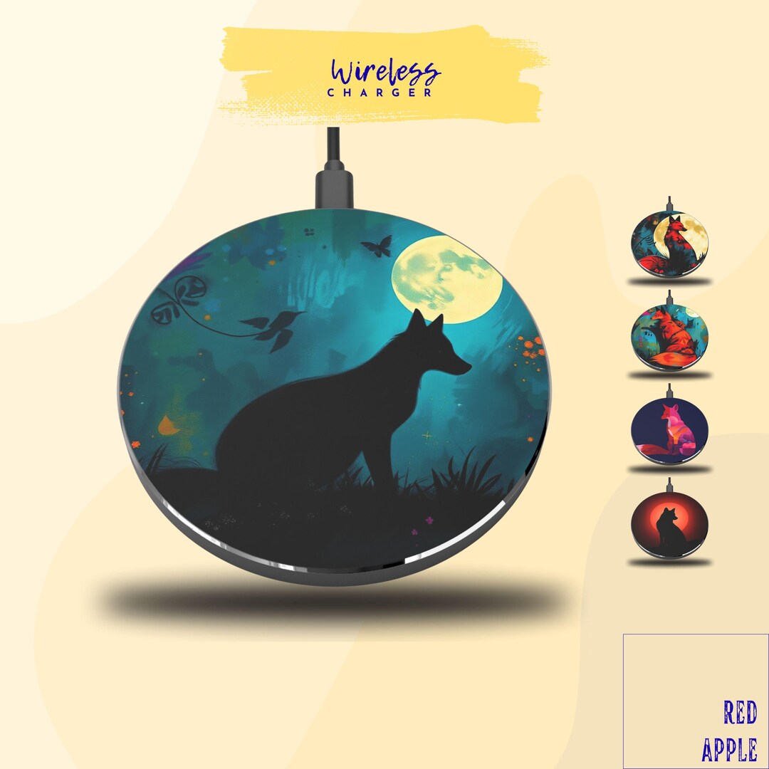 Wireless Charger With Mystical Fox Art, Moonlit Nocturnal Painting ...