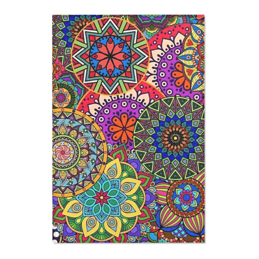 Colorful Mandala Pattern Area Rug | Boho Floral Rugs - Etsy