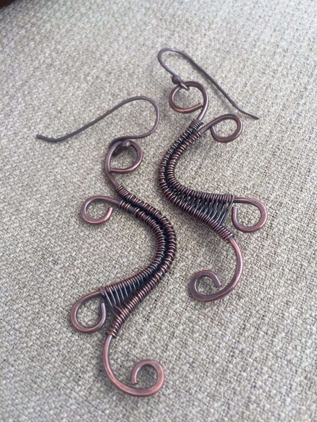 Long Dangle Wire Earrings - Wire Wrapped Earrings - Long Cooper ...