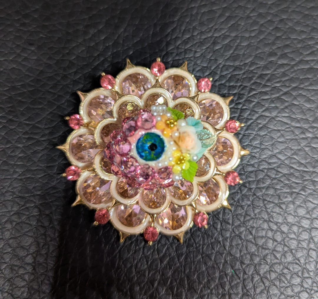 Rhinestone Eye Brooch: Unusual Floral Eyeball Jewelry W/ Colorful ...