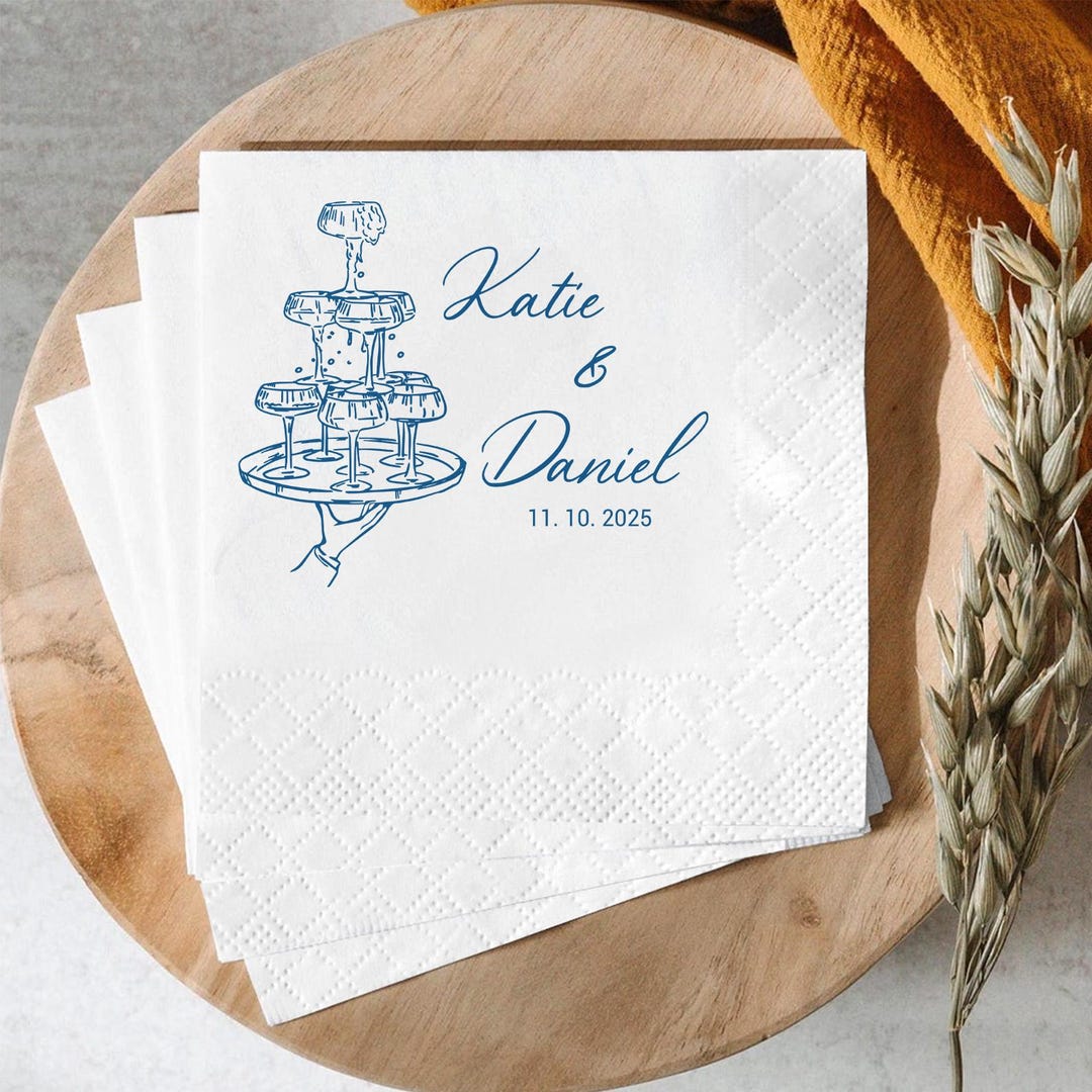 Custom Champagne Tower Wedding Napkins: Personalized Reception Decor - Etsy