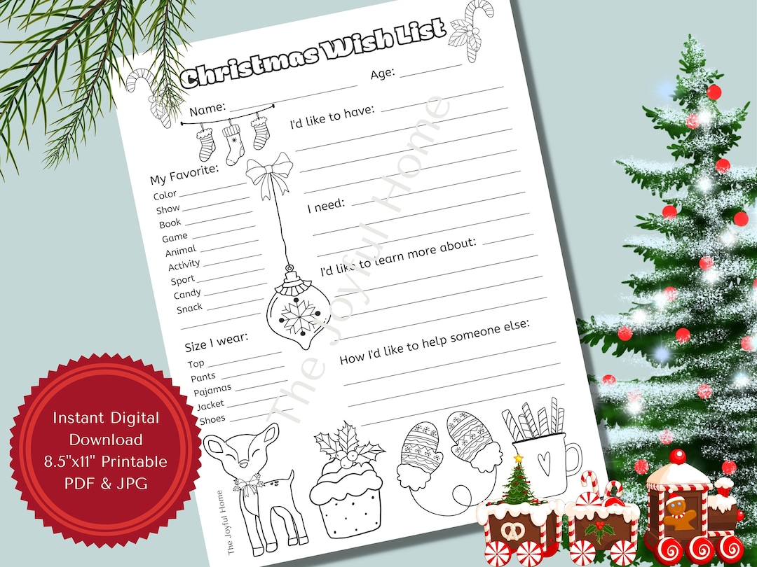 Christmas Wish List Coloring Page for Kids, Downloadable Letter Size 8 ...