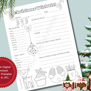 Christmas Wish List Coloring Page for Kids, Downloadable Letter Size 8 ...