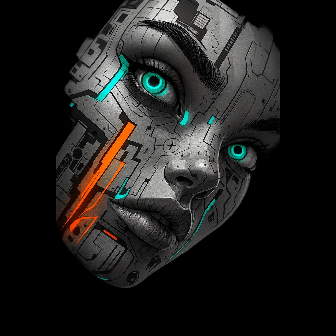 Cyberpunk Cyborg Face PNG | Futuristic Female Android Art | Neon Tech ...