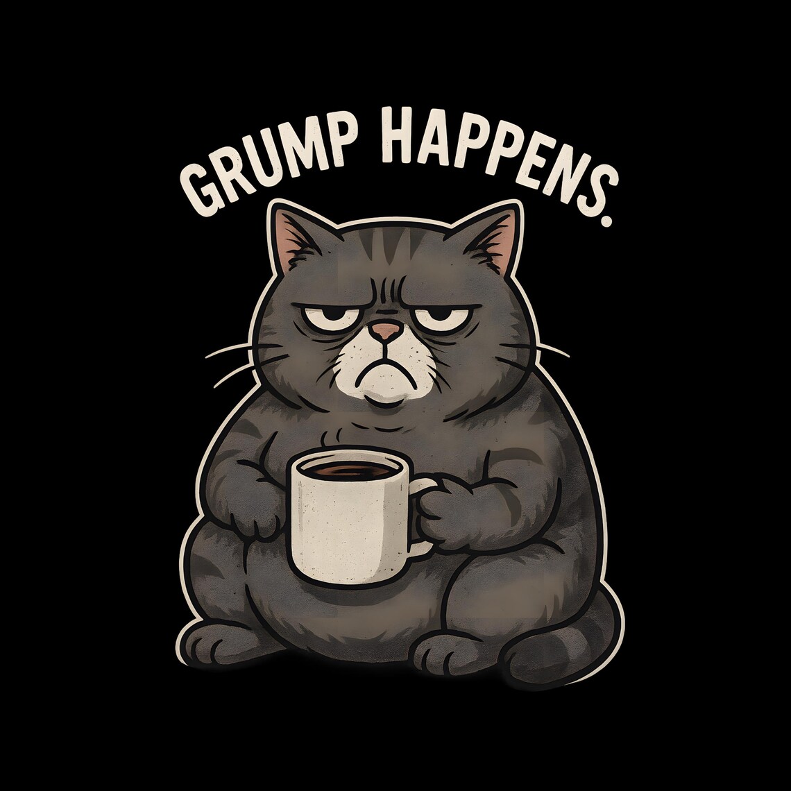 Grump Happens Funny Coffee Cat PNG Digital Clipart Grumpy Cat Art for T ...