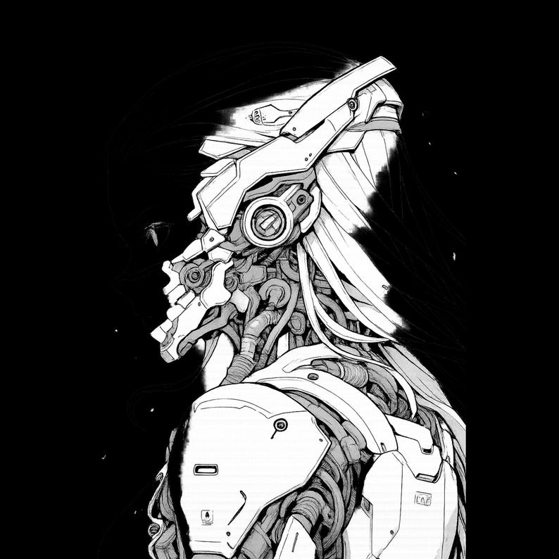 Female Cyborg Profile PNG | Futuristic Android Woman Line Art | Sci-fi ...
