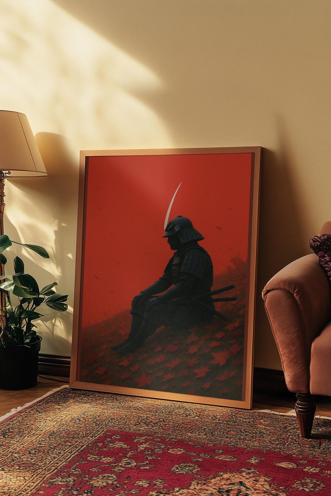 Tranquil Samurai Wall Art | Japanese Warrior Digital Print | Autumn Red ...
