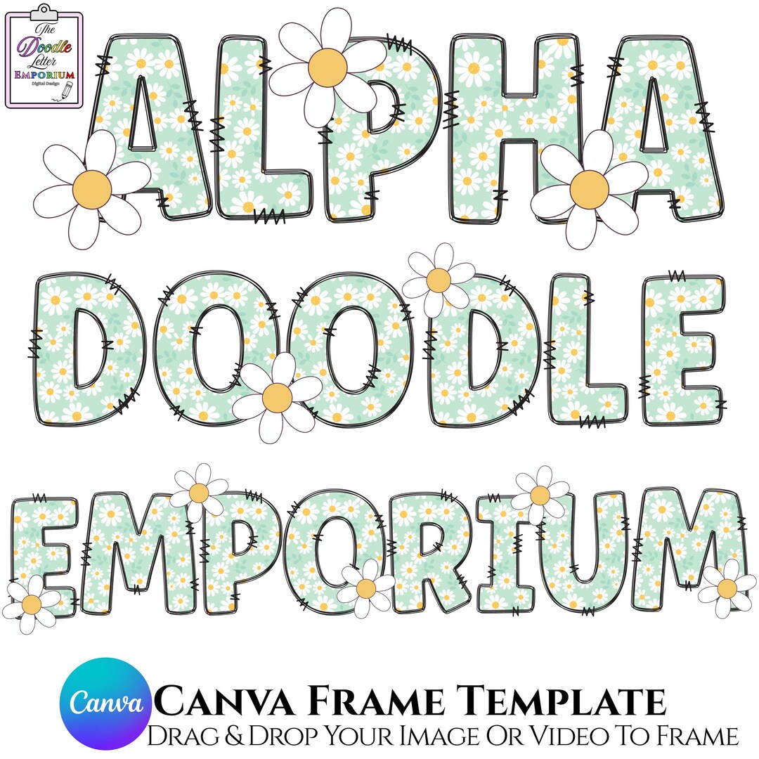 Mint Daisy Aplha & Number Doodle Set Canva Template - Etsy