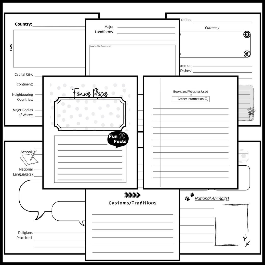 Geography: Around the World Printable Country Research Project | Fun ...