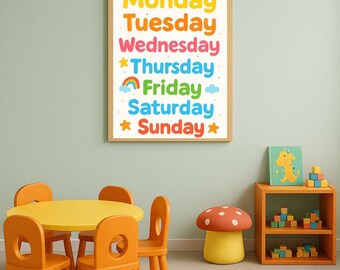 Rainbow Days of the Week Poster – Kids Learning Wall Art, Playroom or ...