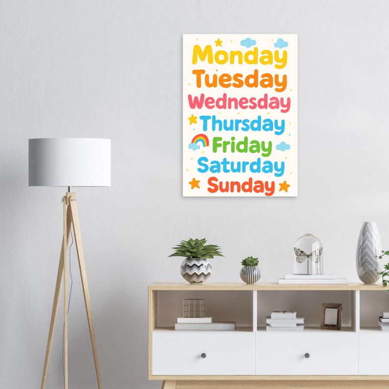 Rainbow Days of the Week Poster – Kids Learning Wall Art, Playroom or ...
