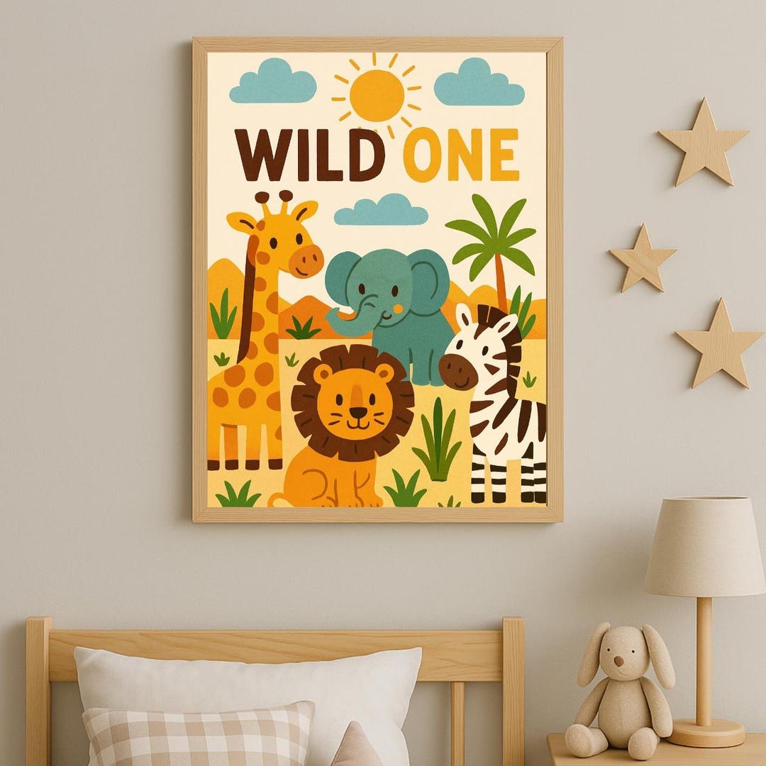 Wild One Safari Poster – Jungle Animal Nursery Print, First Birthday ...