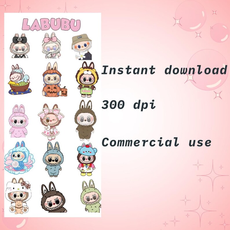 Labubu Stickers Clipart Mega Bundle: 150+ PNG Images (digital Download ...