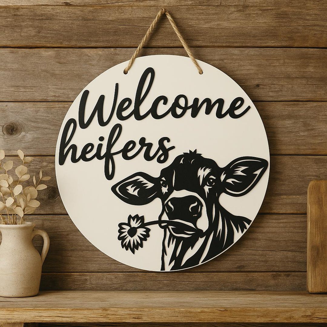 Welcome Heifers Door Hanger: Farmhouse Cow Sign, Rustic Country Decor ...