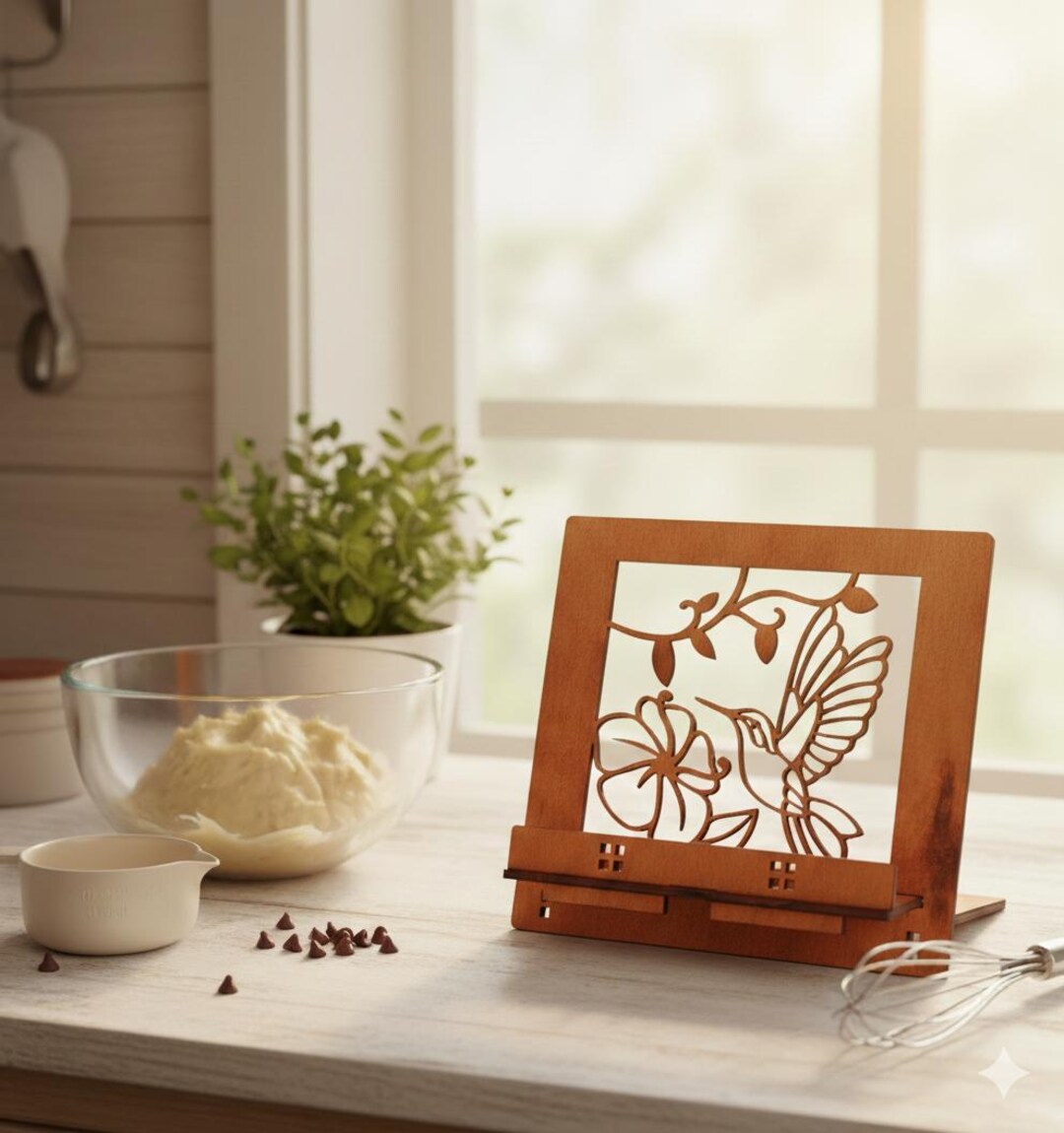 Hummingbird Recipe Book Stand | Maple Tablet Holder, Walnut Finish ...