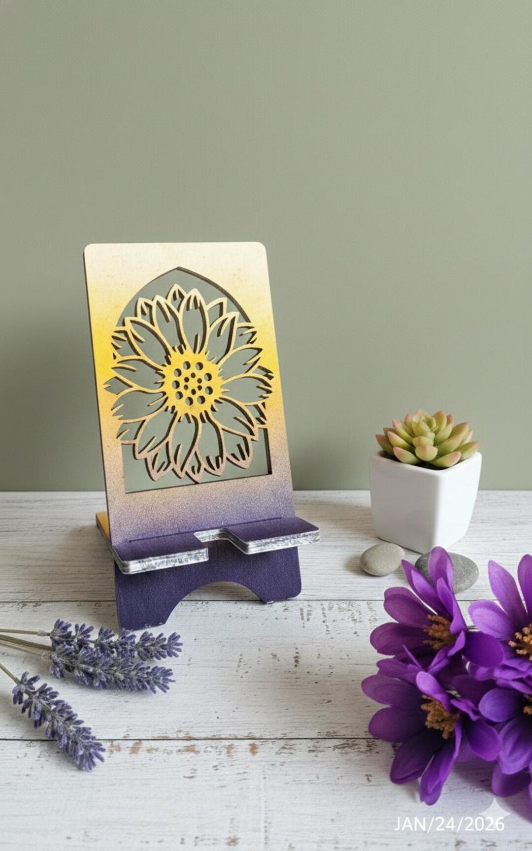 Handmade Ombre Sunflower Cell Phone Holder | Maple Wood Stand Homeware ...