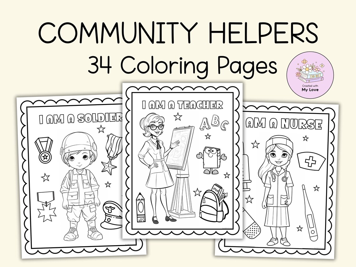 Community Helpers Coloring Pages: Career Day Activity (digital Download ...