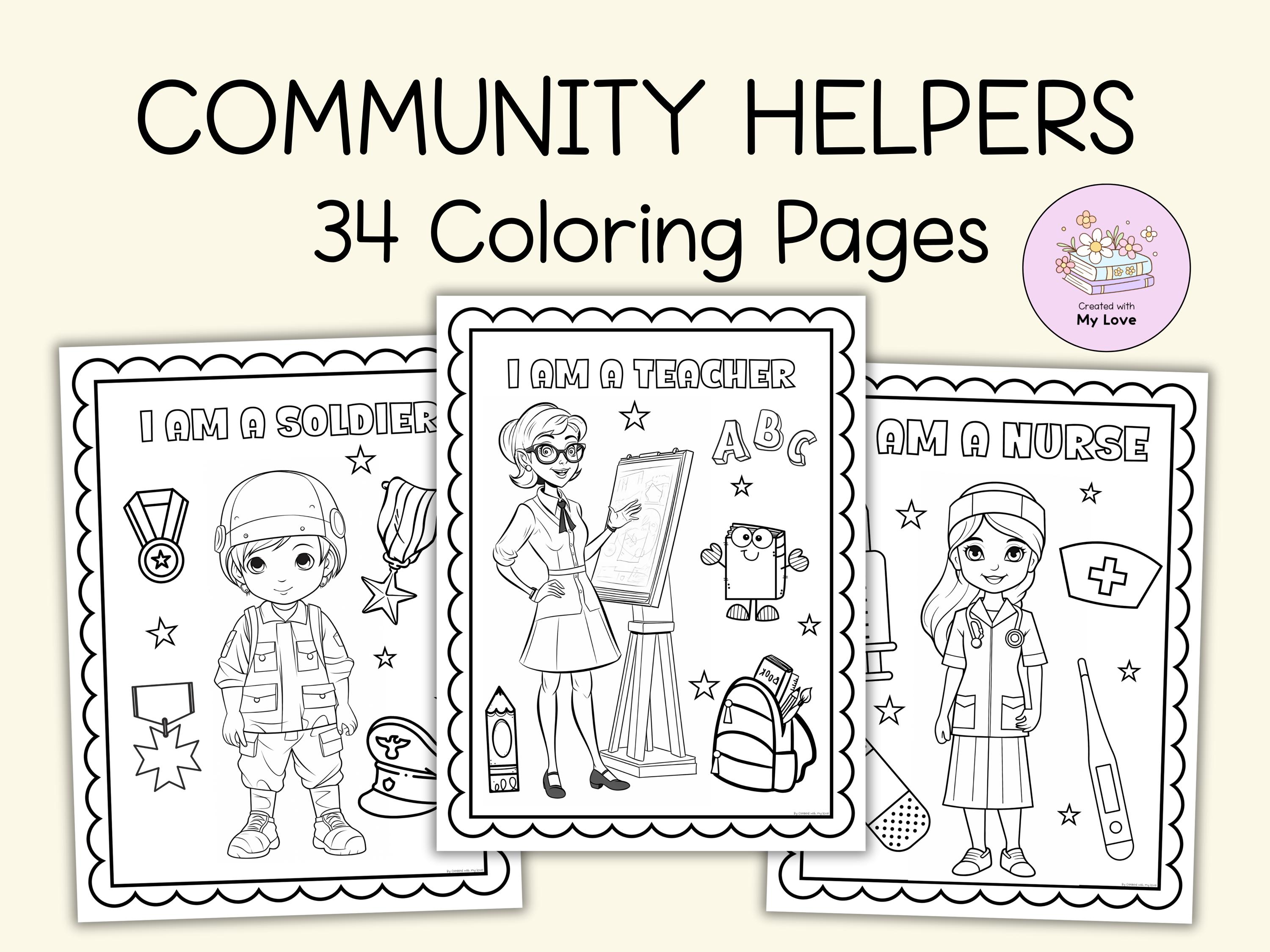 Community Helpers Coloring Pages: Career Day Activity (digital Download ...