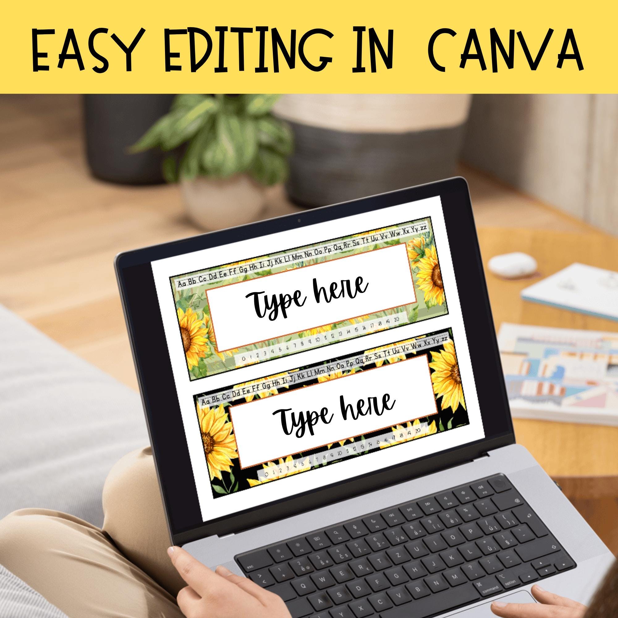 Sunflower Classroom Decor: Editable Name Tags & Labels (canva Template ...