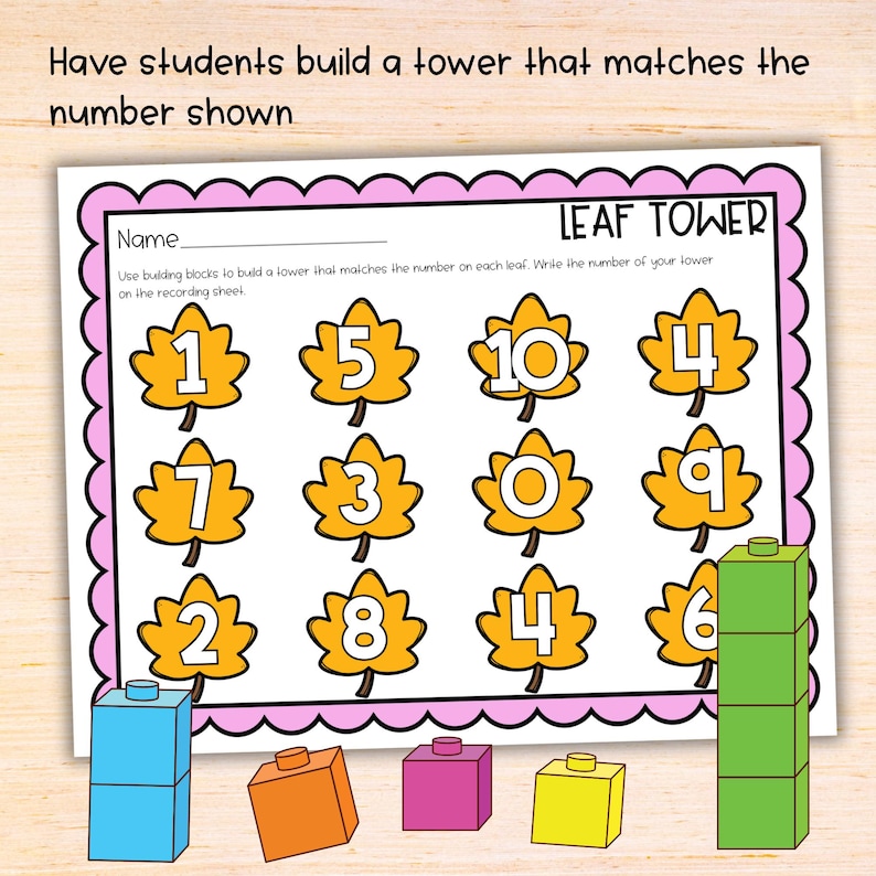 Fall Counting Towers Math Game: Preschool Kindergarten Printable - Etsy