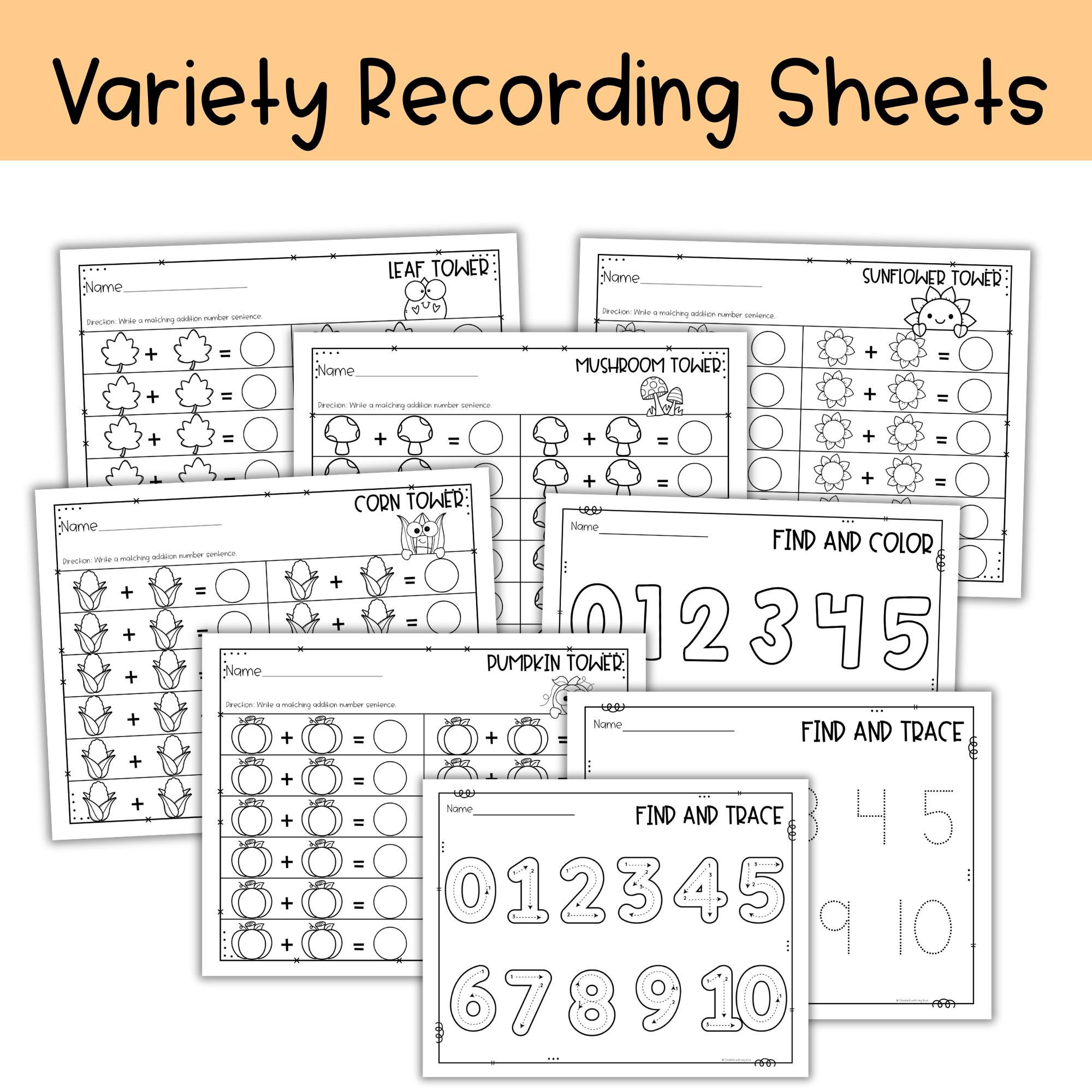 Fall Counting Towers Math Game: Preschool Kindergarten Printable - Etsy