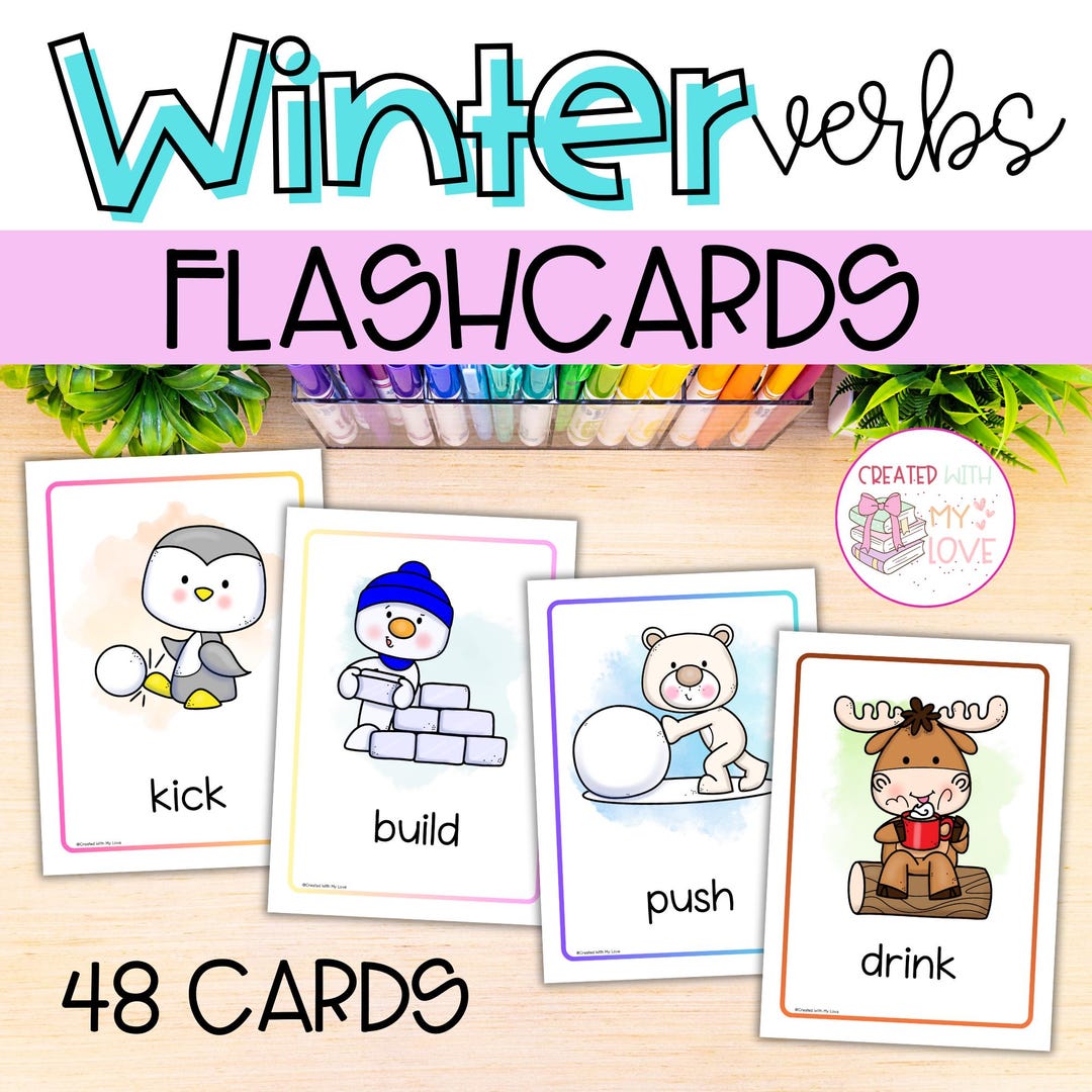 Winter Action Verbs Flash Cards ESL Special Therapy ( Digital Download ...
