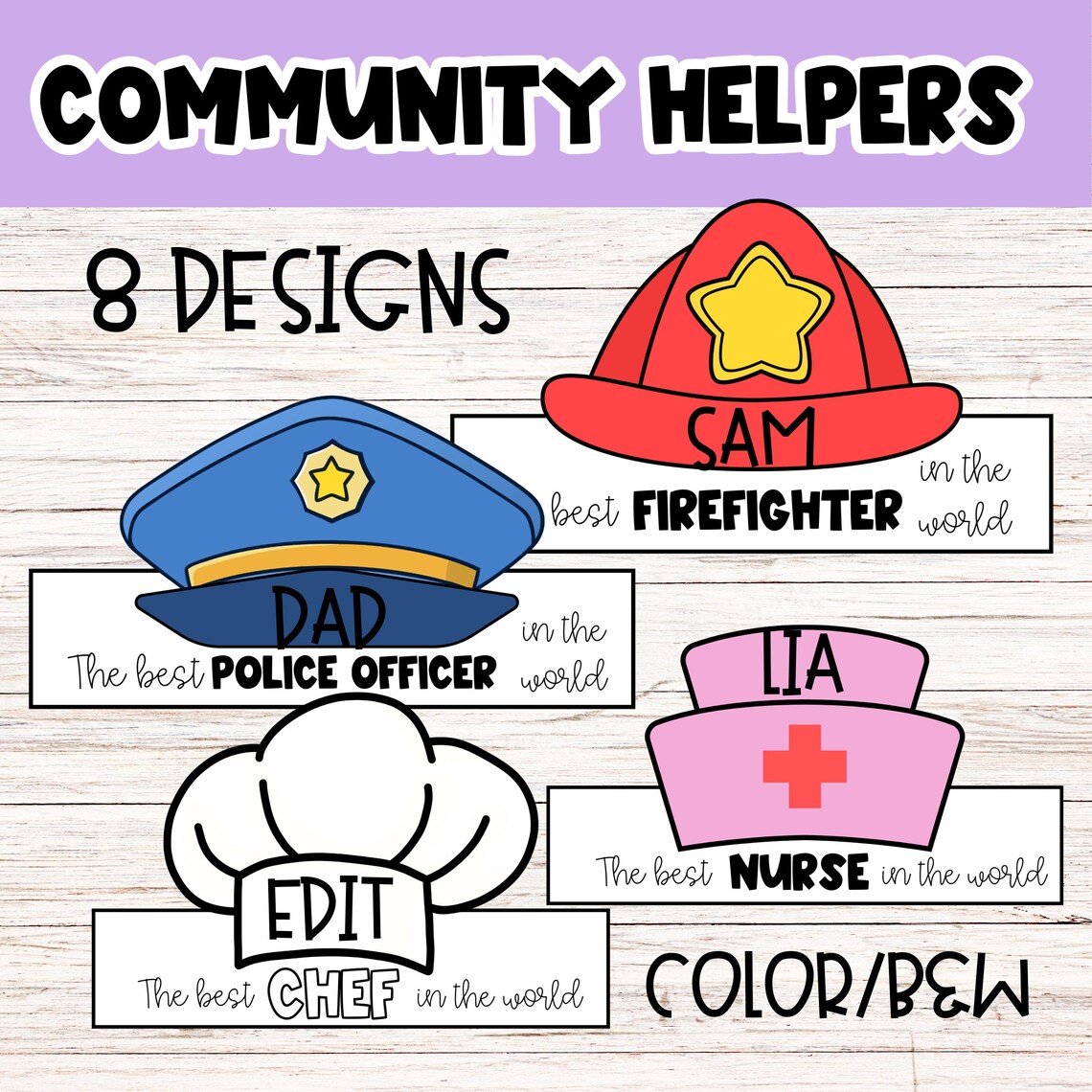 Community Helper Hat Crafts: Role Play Headbands (printable, Editable ...