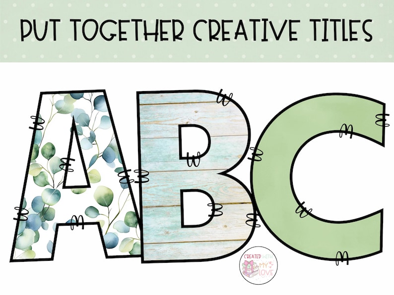 Eucalyptus Bulletin Board Letters: Botanical Classroom Decor (digital ...