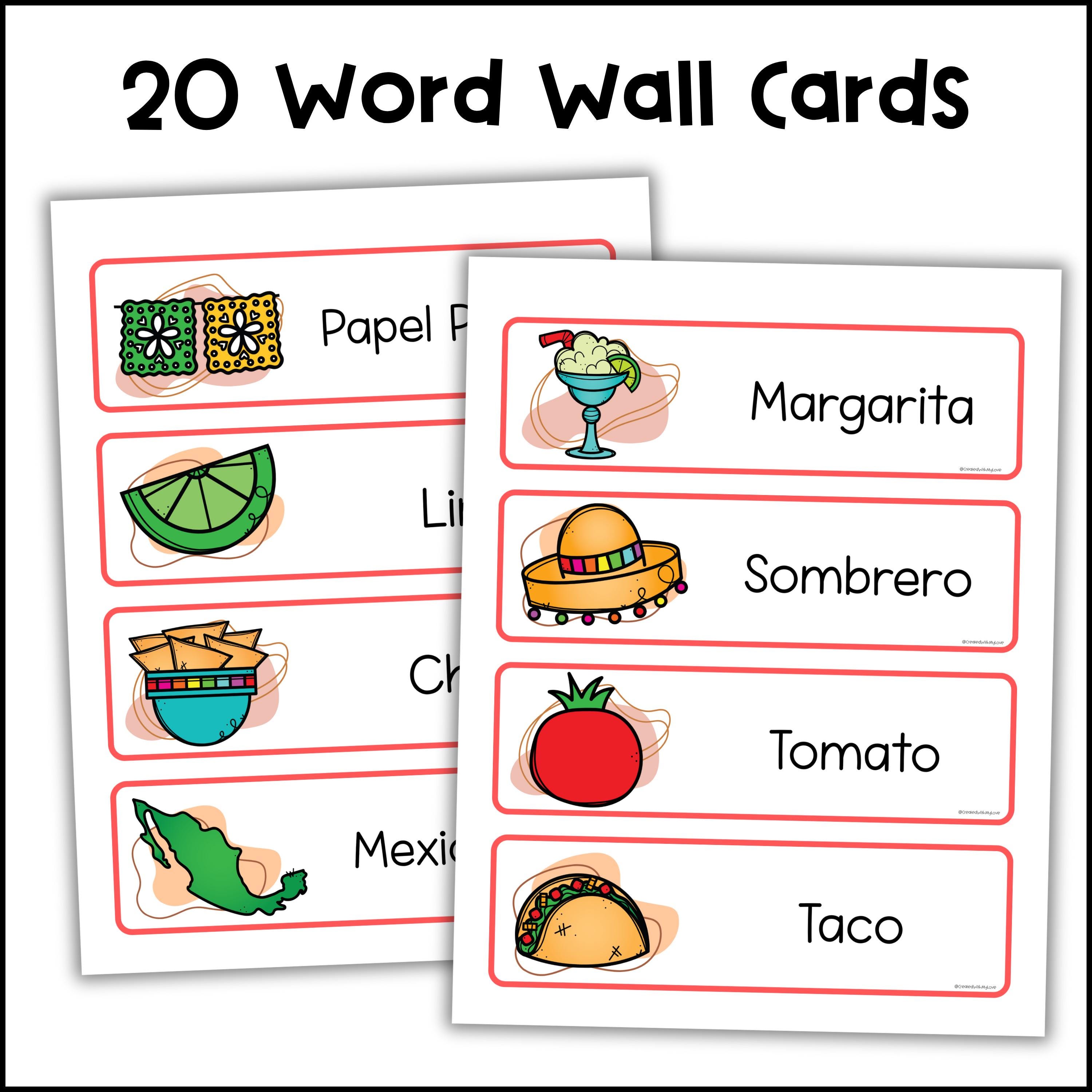 Cinco De Mayo Word Wall Cards Literacy Center Vocabulary Activity ...