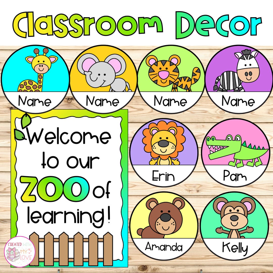 Editable Zoo Animals Door Display Name Tag Classroom Decor Student Desk ...
