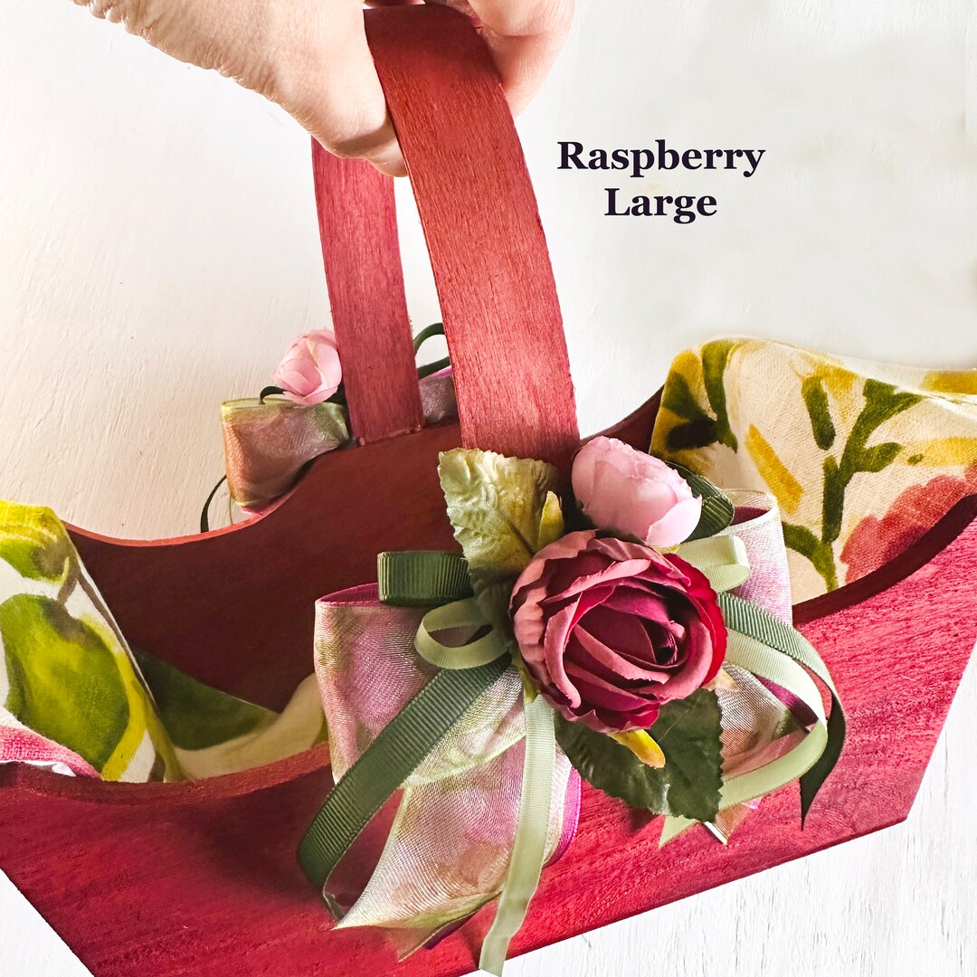 Decorated Wooden Basket, Flower Basket With Linen Liner - Etsy