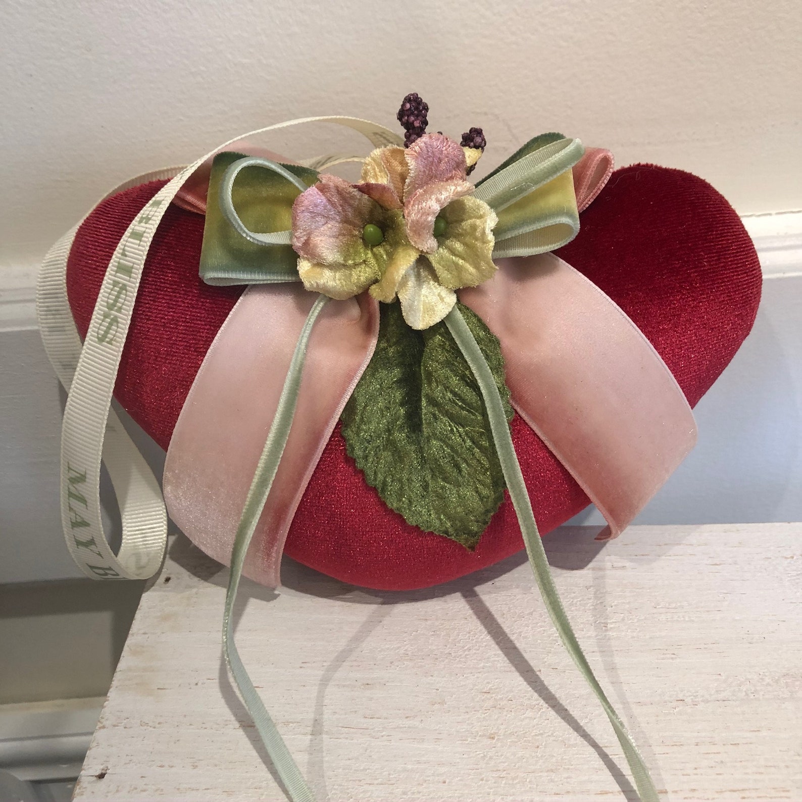 Velvet Heart Sachet With Velvet Flowers red Handmade Rose | Etsy