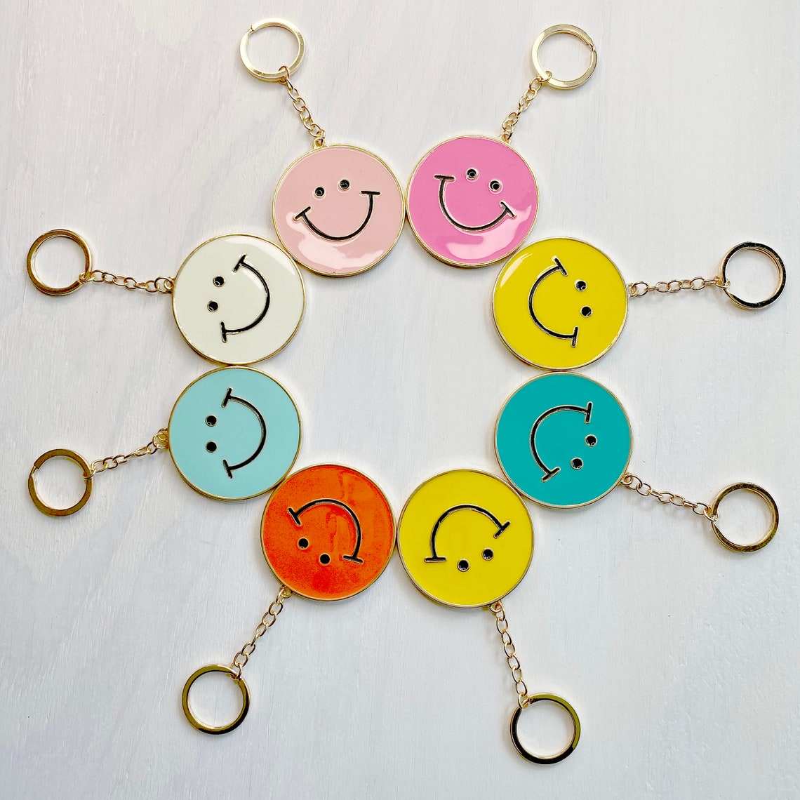 Double Sided Enamel Smiley Face Keychain, - Etsy